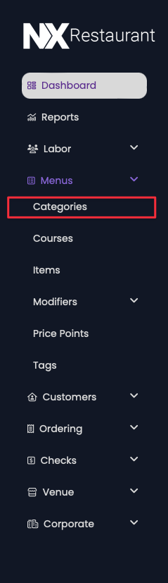 Creating a New Menu Category – NX Restaurant