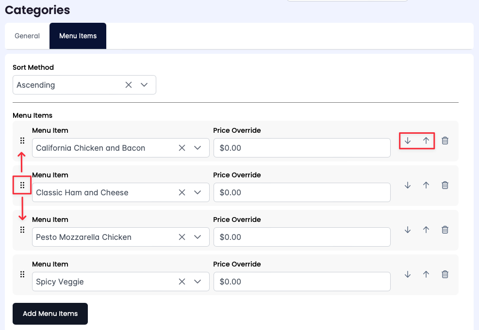 Sorting Menu Items in a Menu Category – NX Restaurant