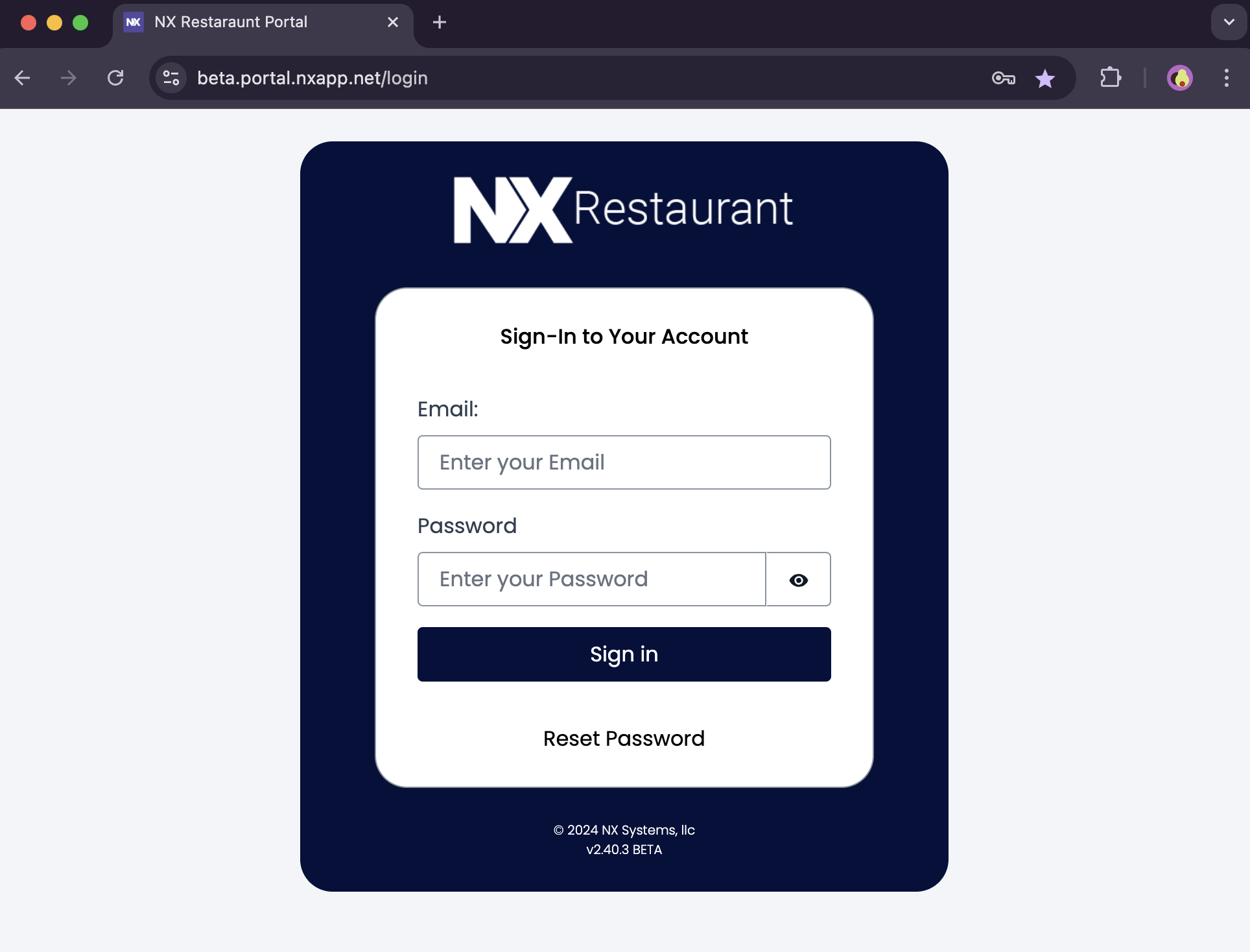 Login to the NX Restaurant Portal – NX Restaurant