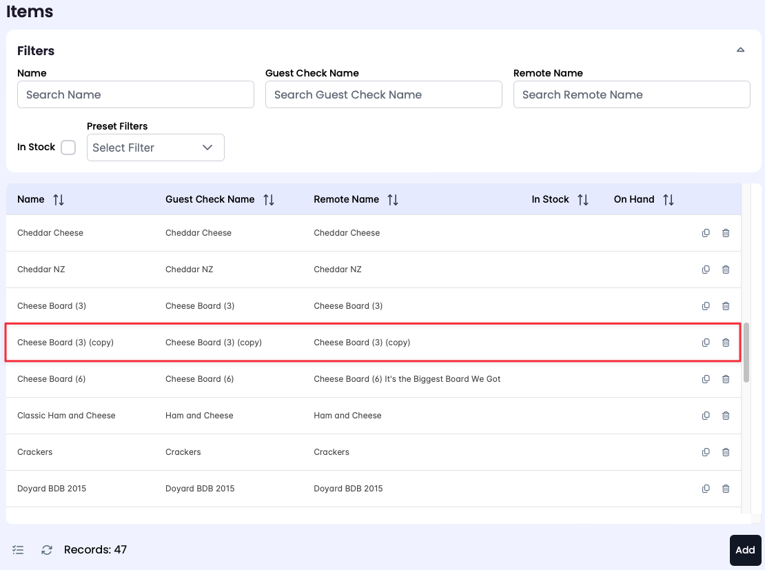 Using Copy to Create a New Menu Item – NX Restaurant